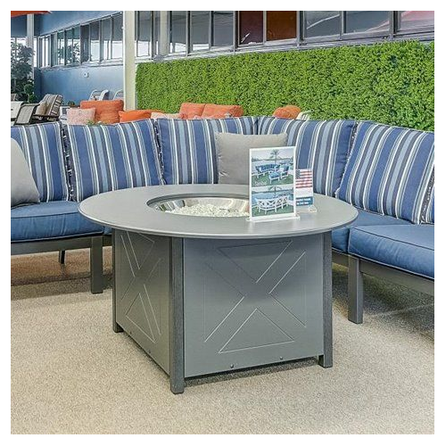 48" Raleigh Round Fire Pit Table with Marine Grade Polymer Top - Pool ...