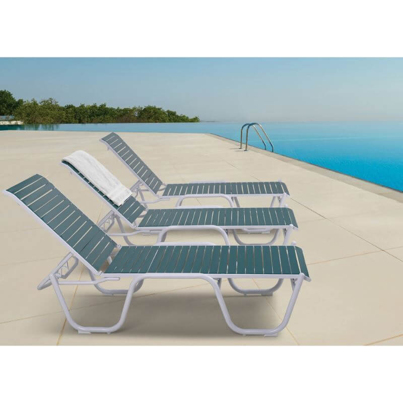Reliance Contract Vinyl Strap Stacking Chaise Lounge with Powder-Coated ...