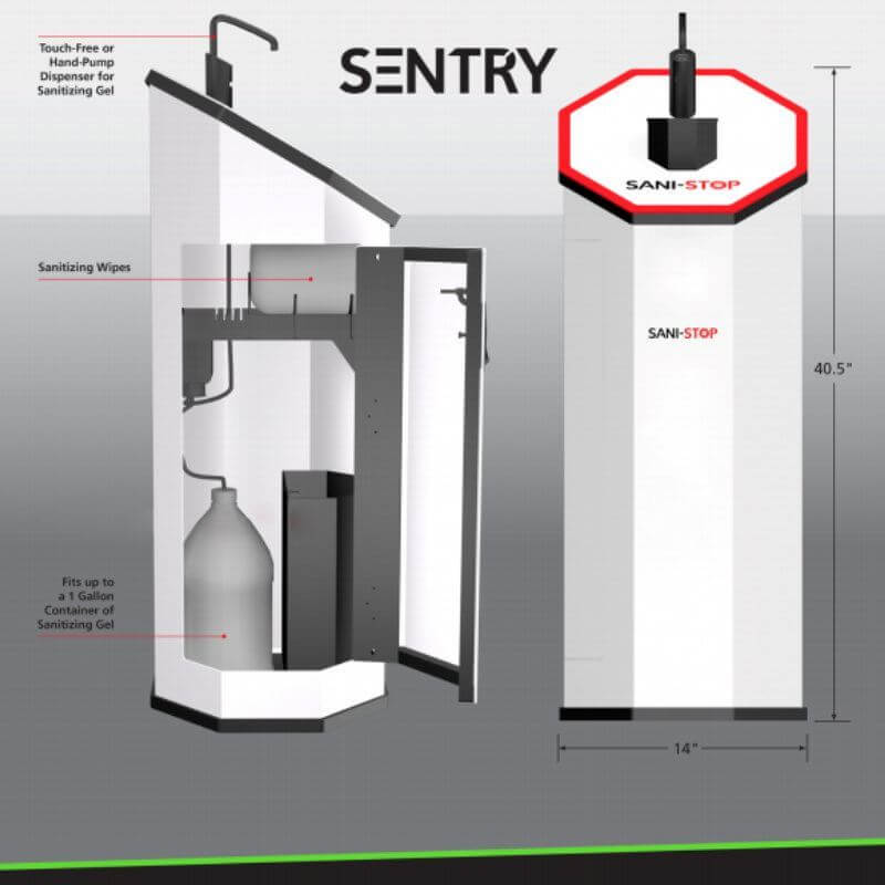 Sani Stop Sentry Hand Sanitizing Station Trash Receptacle Hand Wipe ...