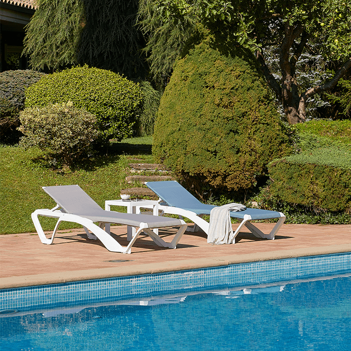 Marina Club Sunbed Stackable Polypropylene Sling Chaise Lounge - Pool ...