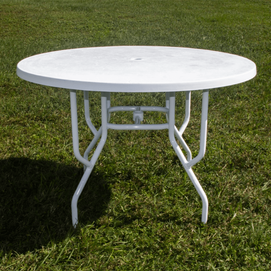 St. Maarten II Round Fiberglass Patio Dining Table with L Support ...
