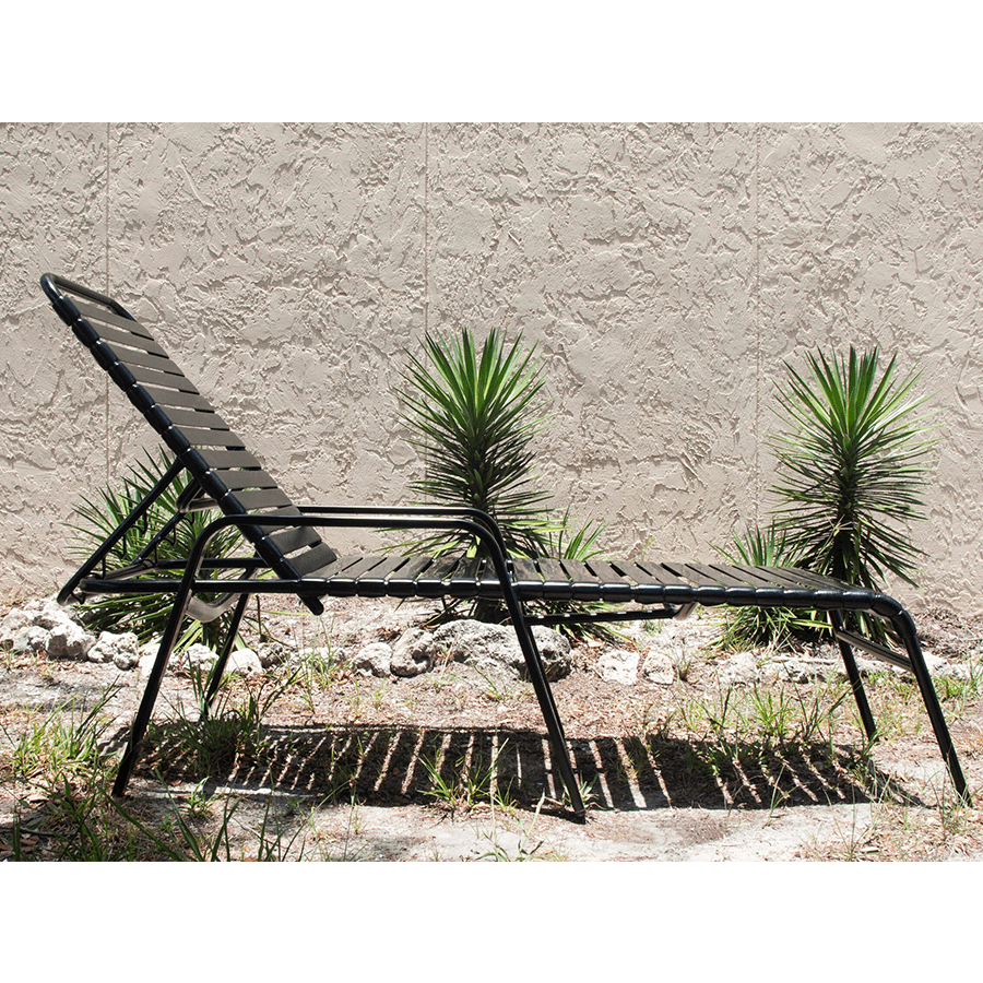 Resort Vinyl Strap Pool Lounge Chair with Arms - 16” Elevated Seat ...